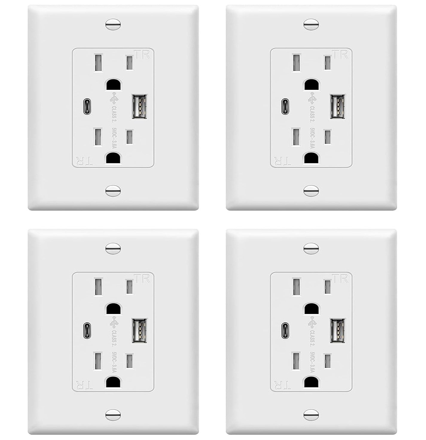 USB Wall Plug Fast Charging Outlet 4 Pack USB + USBC Lighting Charge P ...