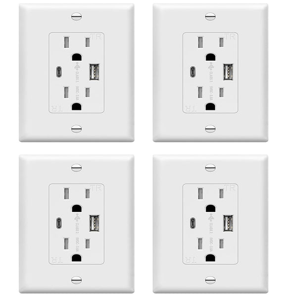 USB Wall Plug Fast Charging Outlet 4 Pack USB + USBC Lighting Charge P ...